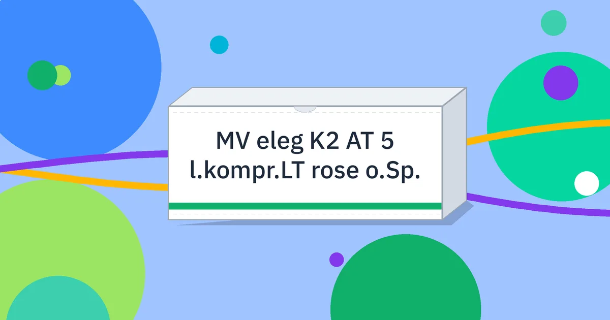 Symbolbild: Packung mit der Aufschrift MV eleg K2 AT 5 l.kompr.LT rose o.Sp. (PZN 15286255) – Verfügbarkeit und Bezug in Apotheken in Frankfurt am Main