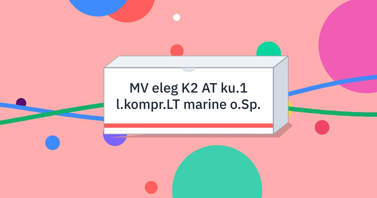 Symbolbild: Packung mit der Aufschrift MV eleg K2 AT ku.1 l.kompr.LT marine o.Sp. (PZN 15287852) – Verfügbarkeit und Bezug in Apotheken in Frankfurt am Main