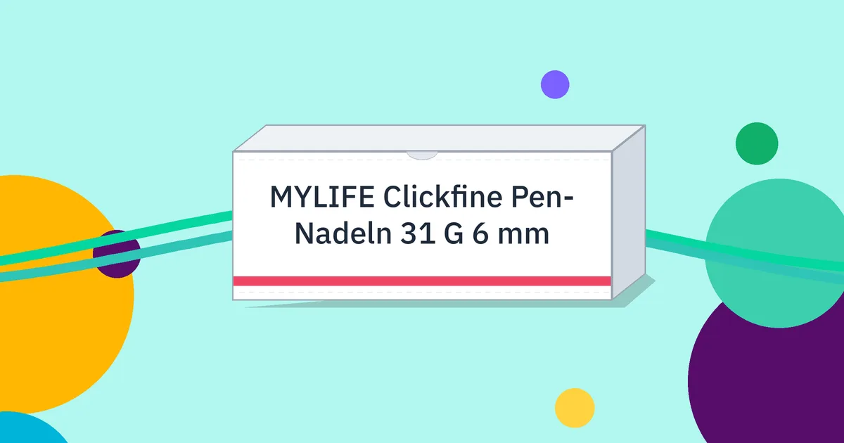 Symbolbild: Packung mit der Aufschrift MYLIFE Clickfine Pen-Nadeln 31 G 6 mm (PZN 16007145) – Verfügbarkeit und Bezug in Apotheken in Frankfurt am Main