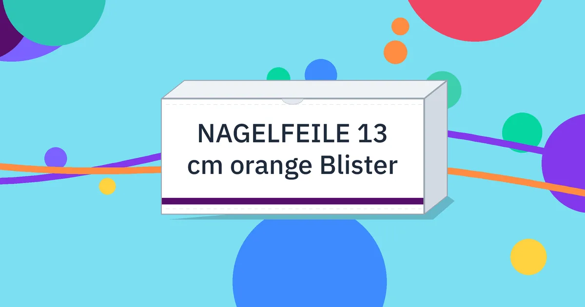 Symbolbild: Packung mit der Aufschrift NAGELFEILE 13 cm orange Blister (PZN 01584658) – Verfügbarkeit und Bezug in Apotheken in Frankfurt am Main