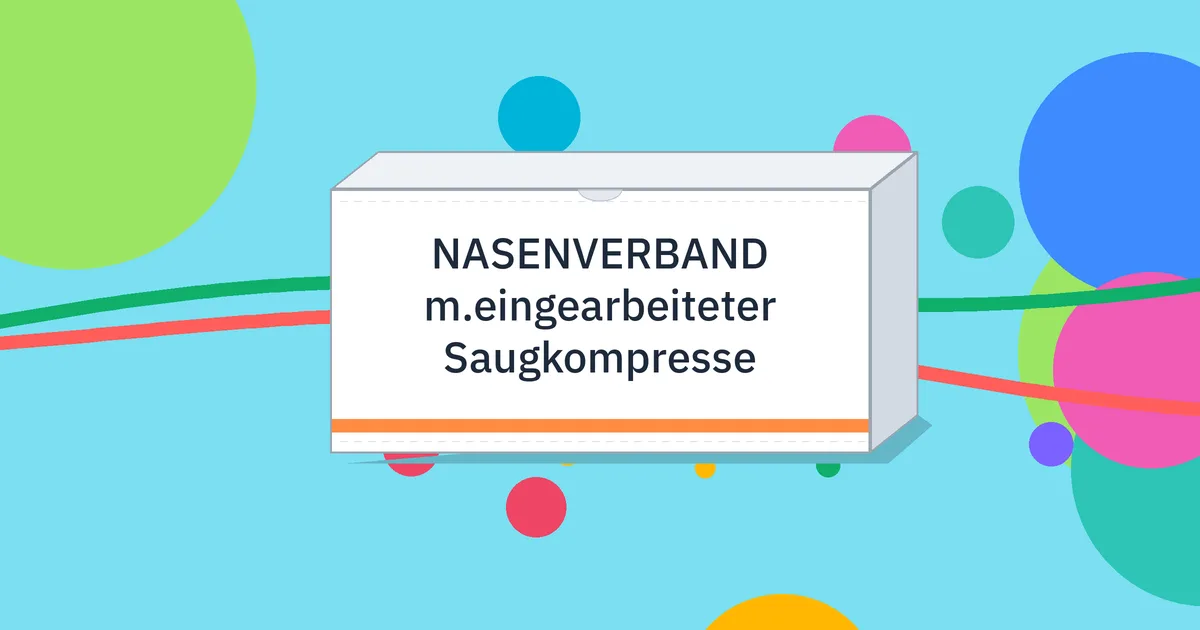 Symbolbild: Packung mit der Aufschrift NASENVERBAND m.eingearbeiteter Saugkompresse (PZN 09483081) – Verfügbarkeit und Bezug in Apotheken in Frankfurt am Main