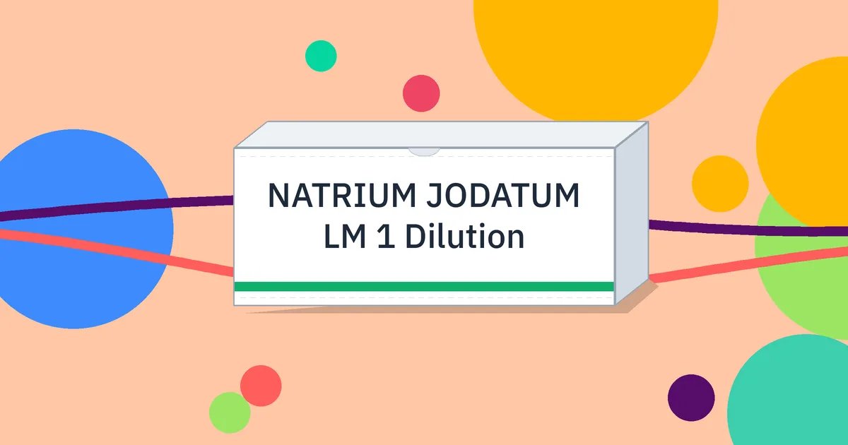 Symbolbild: Packung mit der Aufschrift NATRIUM JODATUM LM 1 Dilution (PZN 12964217) – Verfügbarkeit und Bezug in Apotheken in Frankfurt am Main