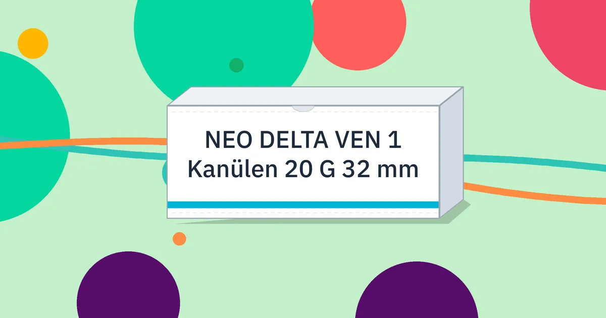 Symbolbild: Packung mit der Aufschrift NEO DELTA VEN 1 Kanülen 20 G 32 mm (PZN 07758059) – Verfügbarkeit und Bezug in Apotheken in Frankfurt am Main
