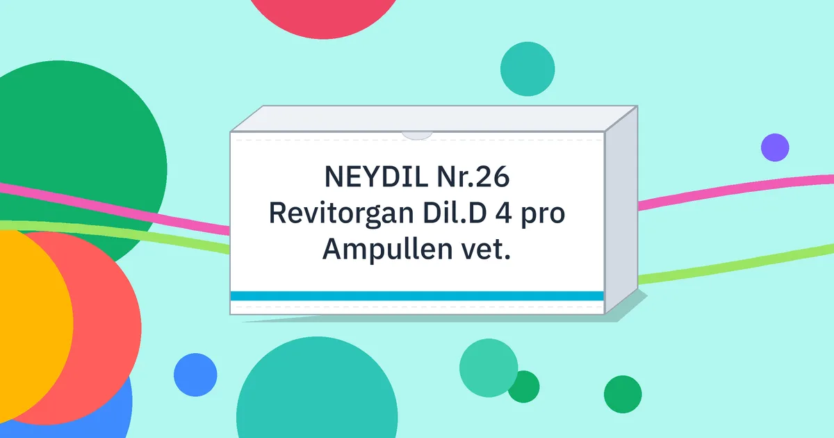 Symbolbild: Packung mit der Aufschrift NEYDIL Nr.26 Revitorgan Dil.D 4 pro Ampullen vet. (PZN 06487859) – Verfügbarkeit und Bezug in Apotheken in Frankfurt am Main