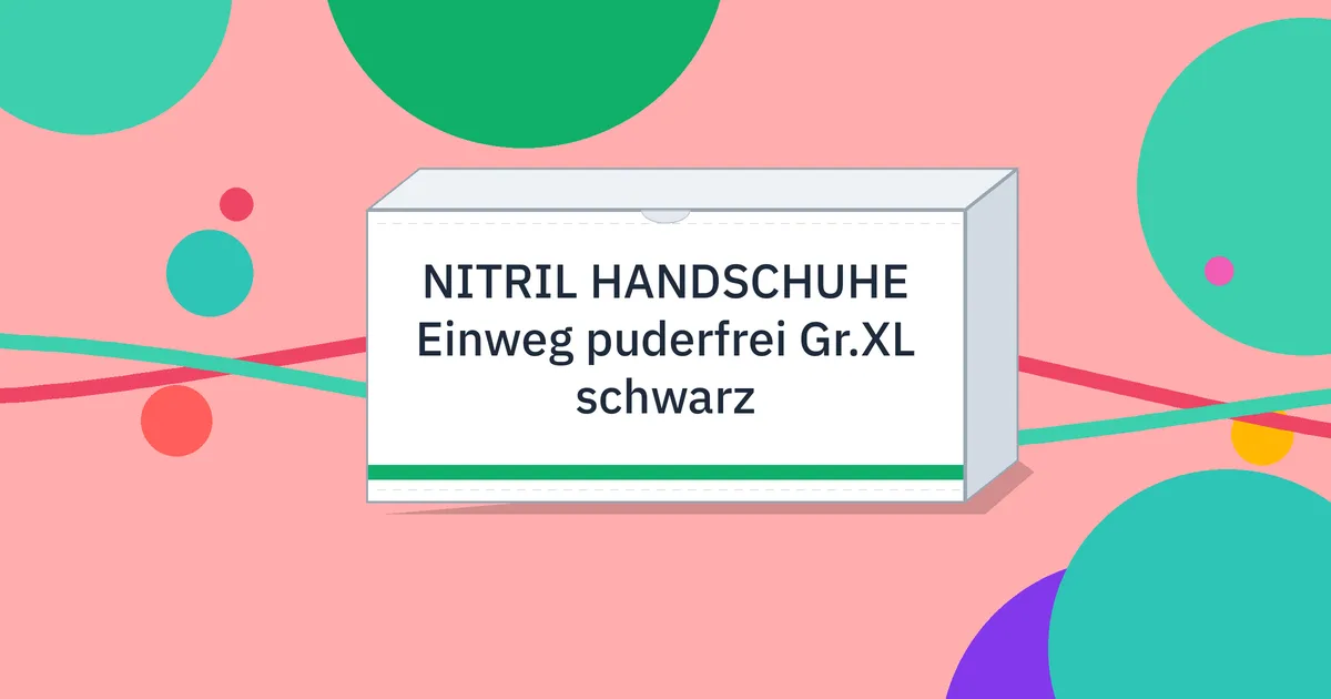 Symbolbild: Packung mit der Aufschrift NITRIL HANDSCHUHE Einweg puderfrei Gr.XL schwarz (PZN 10106633) – Verfügbarkeit und Bezug in Apotheken in Frankfurt am Main