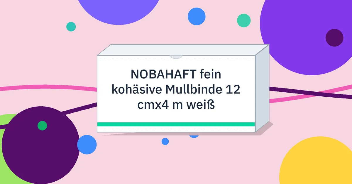 Symbolbild: Packung mit der Aufschrift NOBAHAFT fein kohäsive Mullbinde 12 cmx4 m weiß (PZN 16028503) – Verfügbarkeit und Bezug in Apotheken in Frankfurt am Main