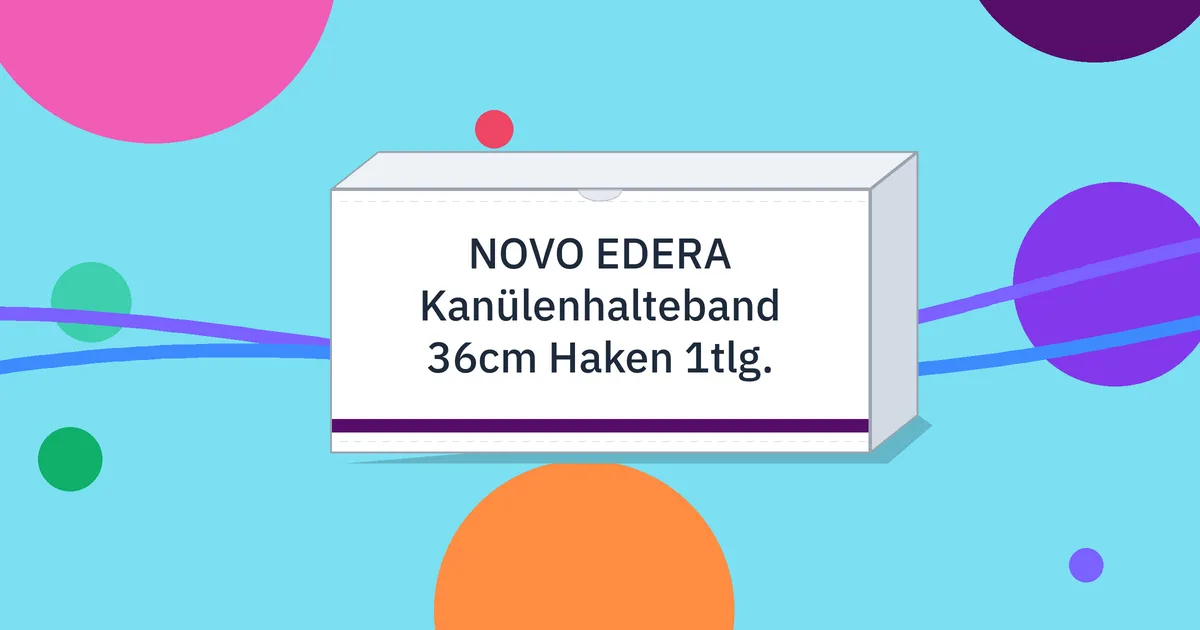 Symbolbild: Packung mit der Aufschrift NOVO EDERA Kanülenhalteband 36cm Haken 1tlg. (PZN 18726128) – Verfügbarkeit und Bezug in Apotheken in Frankfurt am Main