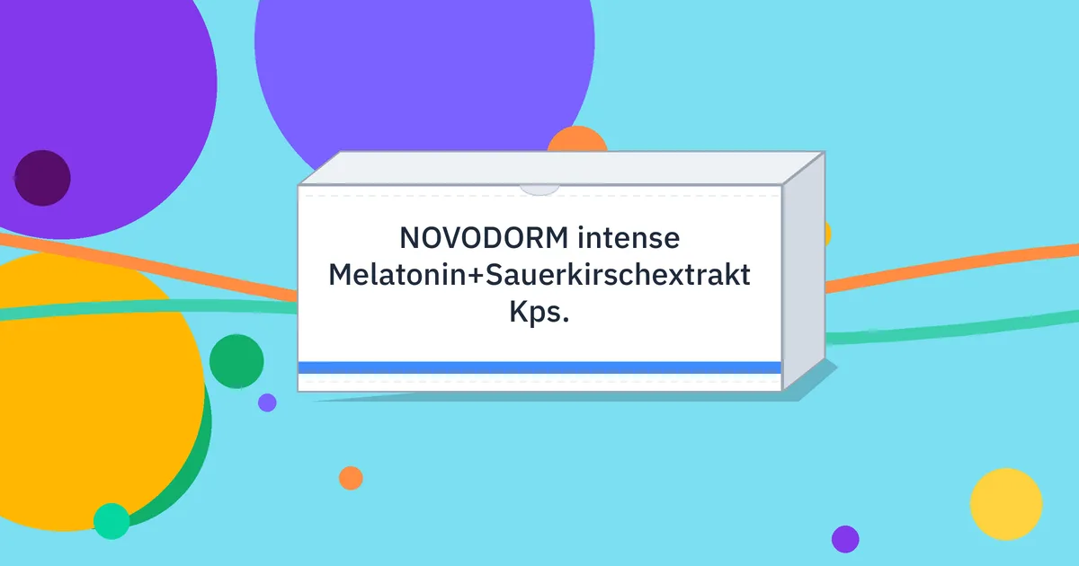 Symbolbild: Packung mit der Aufschrift NOVODORM intense Melatonin+Sauerkirschextrakt Kps. (PZN 19732941) – Verfügbarkeit und Bezug in Apotheken in Frankfurt am Main