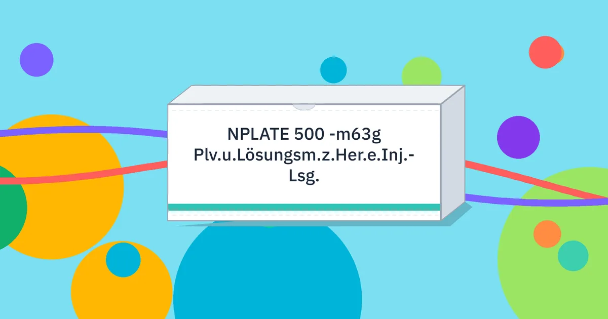 Symbolbild: Packung mit der Aufschrift NPLATE 500 -m63g Plv.u.Lösungsm.z.Her.e.Inj.-Lsg. (PZN 17154954) – Verfügbarkeit und Bezug in Apotheken in Frankfurt am Main