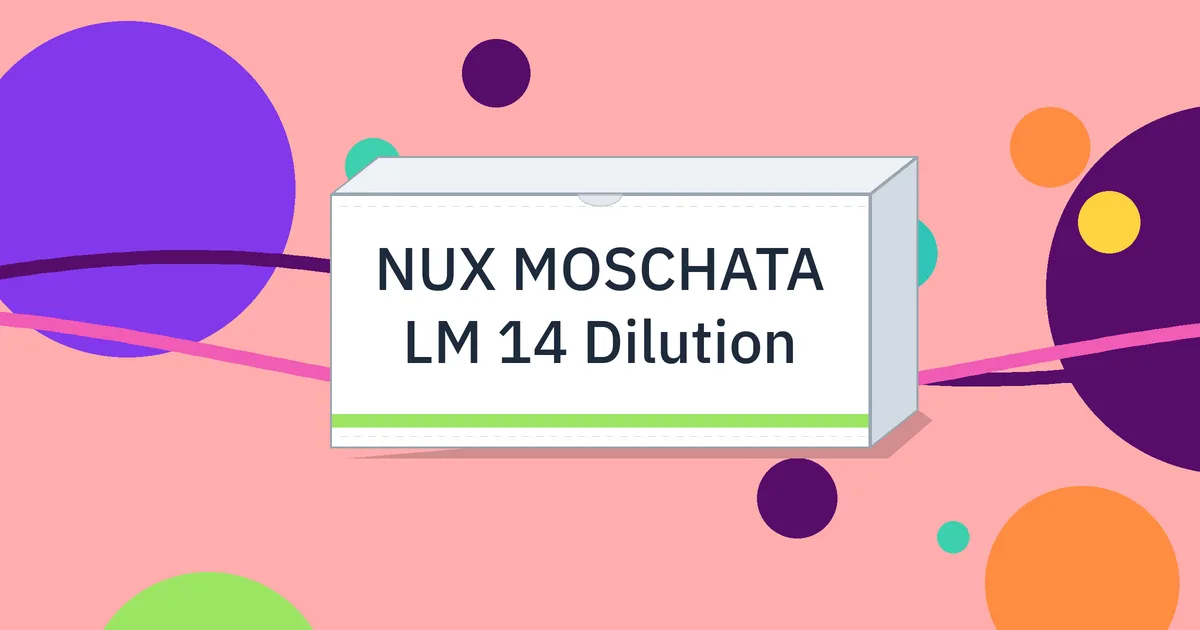 Symbolbild: Packung mit der Aufschrift NUX MOSCHATA LM 14 Dilution (PZN 12969976) – Verfügbarkeit und Bezug in Apotheken in Frankfurt am Main