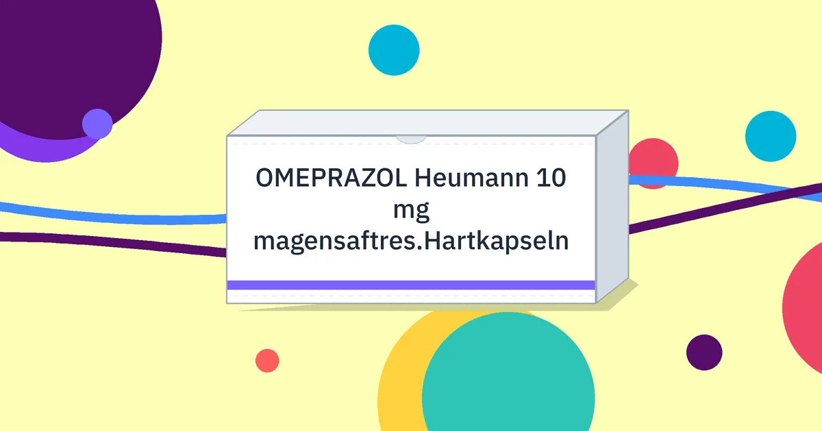 Symbolbild: Packung mit der Aufschrift OMEPRAZOL Heumann 10 mg magensaftres.Hartkapseln (PZN 01715534) – Verfügbarkeit und Bezug in Apotheken in Frankfurt am Main