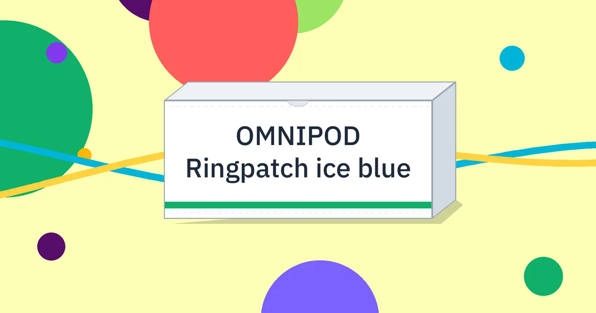 Symbolbild: Packung mit der Aufschrift OMNIPOD Ringpatch ice blue (PZN 19865642) – Verfügbarkeit und Bezug in Apotheken in Frankfurt am Main