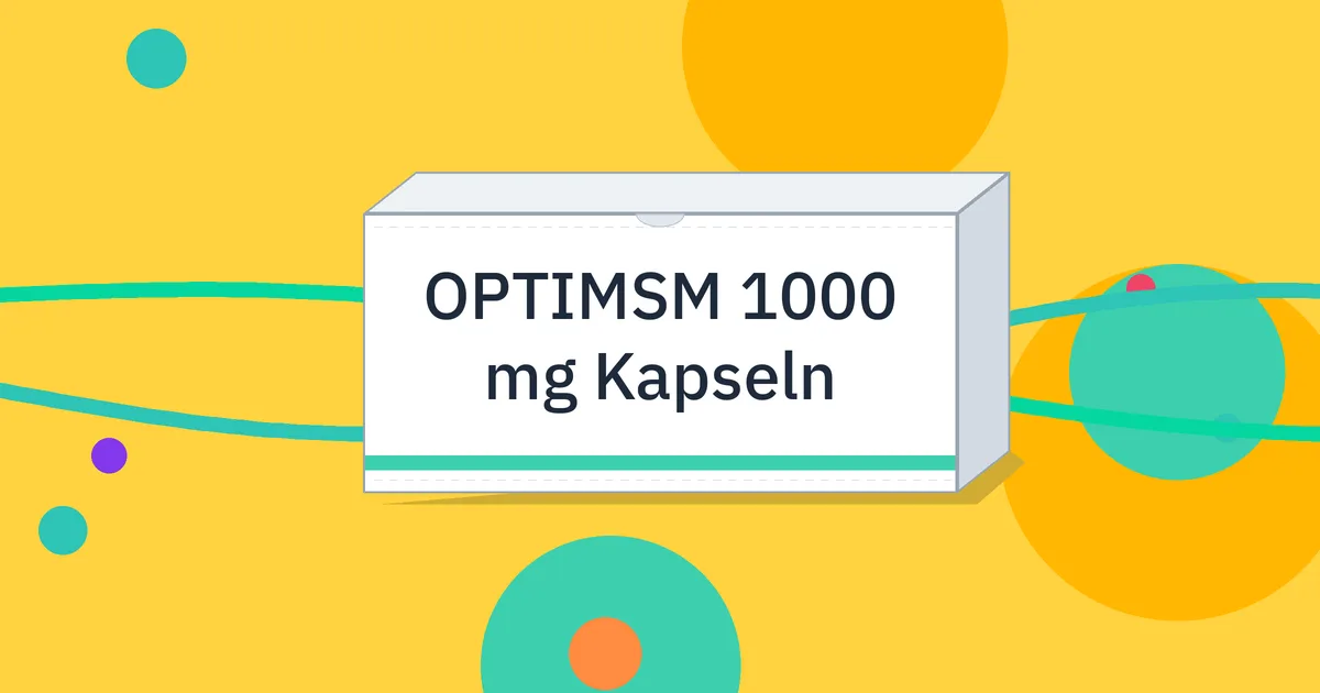 Symbolbild: Packung mit der Aufschrift OPTIMSM 1000 mg Kapseln (PZN 10628596) – Verfügbarkeit und Bezug in Apotheken in Frankfurt am Main