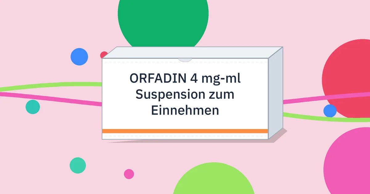 Symbolbild: Packung mit der Aufschrift ORFADIN 4 mg-ml Suspension zum Einnehmen (PZN 16652271) – Verfügbarkeit und Bezug in Apotheken in Frankfurt am Main