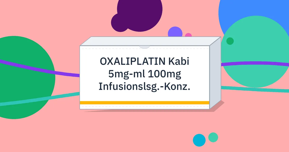 Symbolbild: Packung mit der Aufschrift OXALIPLATIN Kabi 5mg-ml 100mg Infusionslsg.-Konz. (PZN 05738377) – Verfügbarkeit und Bezug in Apotheken in Frankfurt am Main
