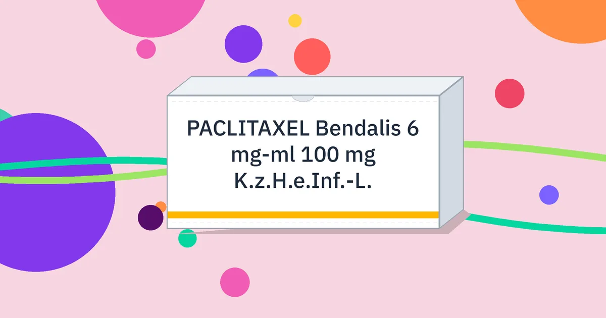 Symbolbild: Packung mit der Aufschrift PACLITAXEL Bendalis 6 mg-ml 100 mg K.z.H.e.Inf.-L. (PZN 16350297) – Verfügbarkeit und Bezug in Apotheken in Frankfurt am Main