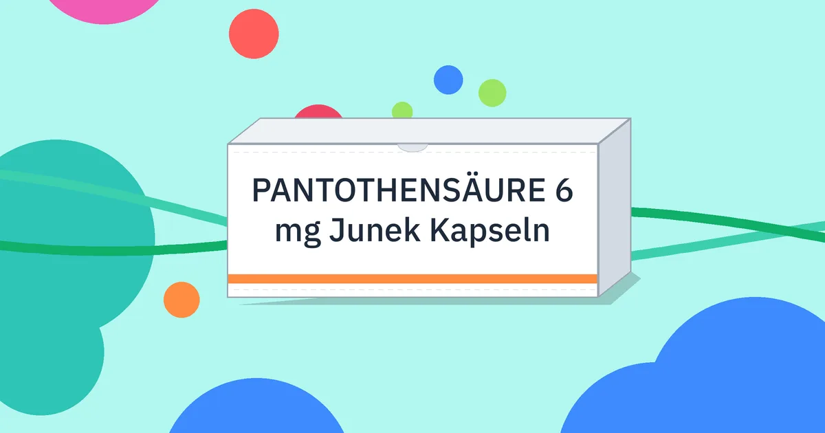 Symbolbild: Packung mit der Aufschrift PANTOTHENSÄURE 6 mg Junek Kapseln (PZN 10053693) – Verfügbarkeit und Bezug in Apotheken in Frankfurt am Main