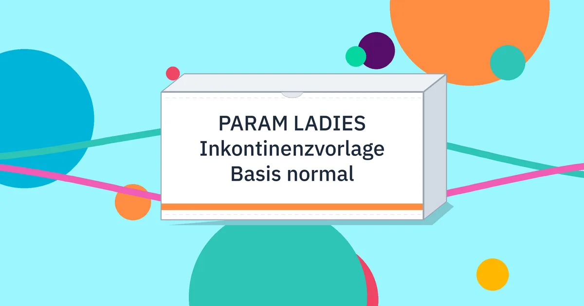 Symbolbild: Packung mit der Aufschrift PARAM LADIES Inkontinenzvorlage Basis normal (PZN 06558619) – Verfügbarkeit und Bezug in Apotheken in Frankfurt am Main
