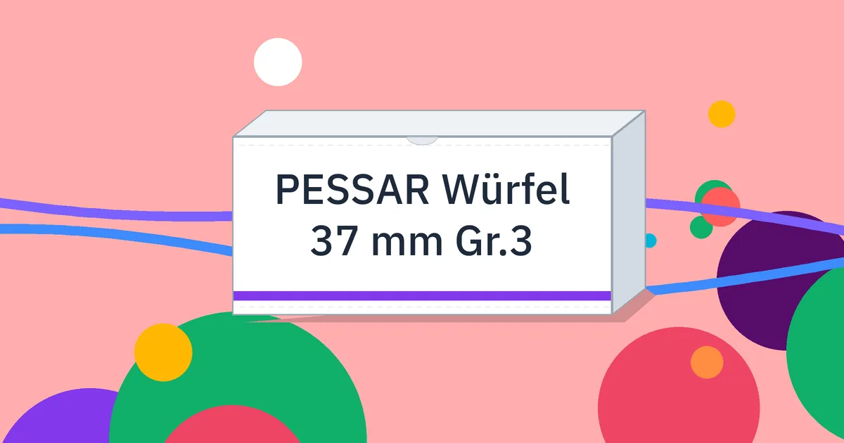 Symbolbild: Packung mit der Aufschrift PESSAR Würfel 37 mm Gr.3 (PZN 01734543) – Verfügbarkeit und Bezug in Apotheken in Frankfurt am Main