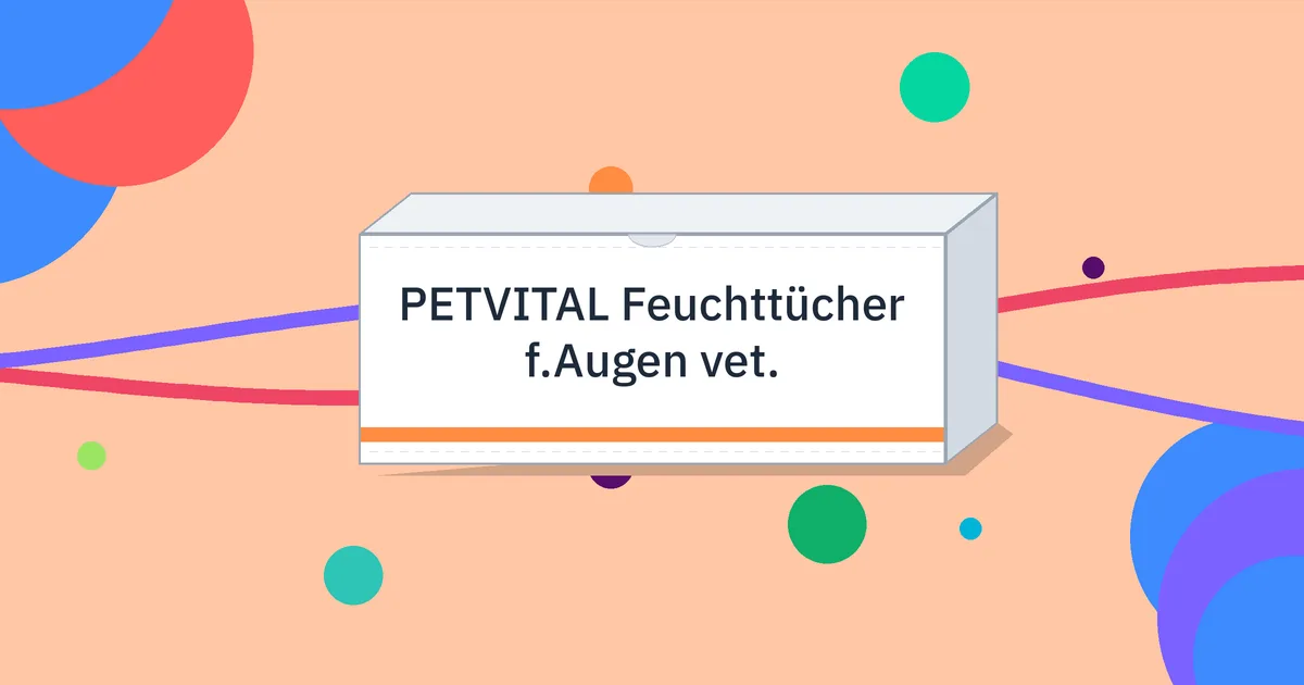 Symbolbild: Packung mit der Aufschrift PETVITAL Feuchttücher f.Augen vet. (PZN 00969669) – Verfügbarkeit und Bezug in Apotheken in Frankfurt am Main