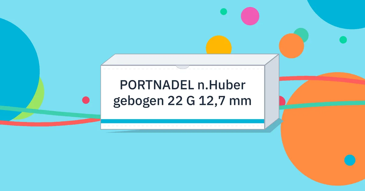 Symbolbild: Packung mit der Aufschrift PORTNADEL n.Huber gebogen 22 G 12,7 mm (PZN 00435560) – Verfügbarkeit und Bezug in Apotheken in Frankfurt am Main