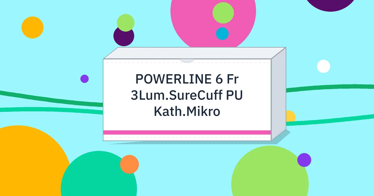 Symbolbild: Packung mit der Aufschrift POWERLINE 6 Fr 3Lum.SureCuff PU Kath.Mikro (PZN 14185049) – Verfügbarkeit und Bezug in Apotheken in Frankfurt am Main