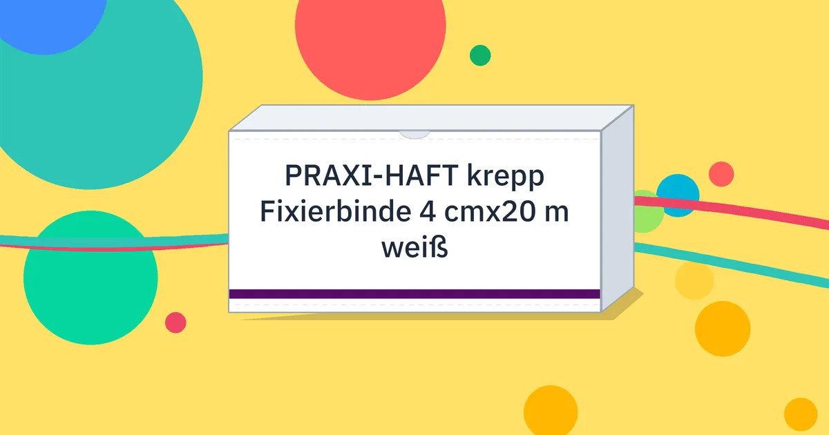 Symbolbild: Packung mit der Aufschrift PRAXI-HAFT krepp Fixierbinde 4 cmx20 m weiß (PZN 12826461) – Verfügbarkeit und Bezug in Apotheken in Frankfurt am Main
