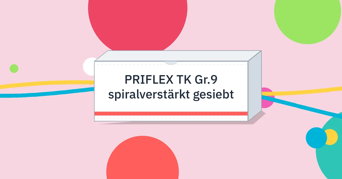 Symbolbild: Packung mit der Aufschrift PRIFLEX TK Gr.9 spiralverstärkt gesiebt (PZN 10287511) – Verfügbarkeit und Bezug in Apotheken in Frankfurt am Main