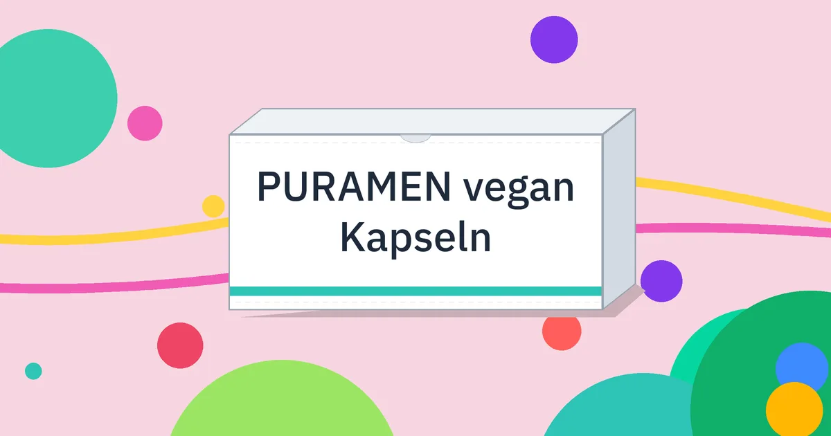 Symbolbild: Packung mit der Aufschrift PURAMEN vegan Kapseln (PZN 18656439) – Verfügbarkeit und Bezug in Apotheken in Frankfurt am Main