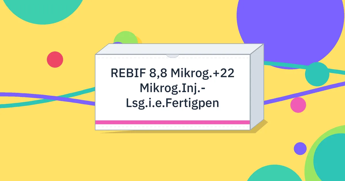 Symbolbild: Packung mit der Aufschrift REBIF 8,8 Mikrog.+22 Mikrog.Inj.-Lsg.i.e.Fertigpen (PZN 07797591) – Verfügbarkeit und Bezug in Apotheken in Frankfurt am Main
