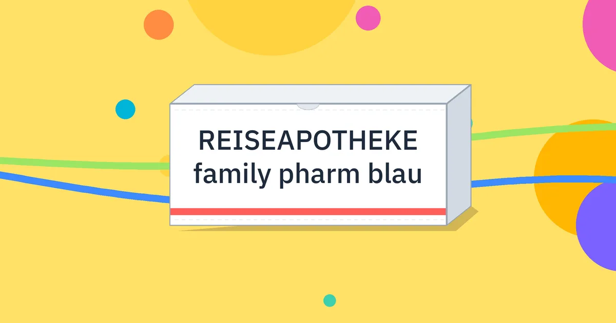 Symbolbild: Packung mit der Aufschrift REISEAPOTHEKE family pharm blau (PZN 05528680) – Verfügbarkeit und Bezug in Apotheken in Frankfurt am Main
