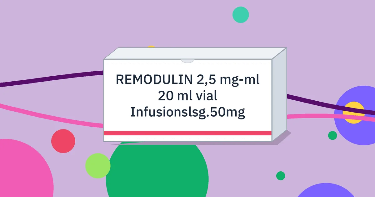 Symbolbild: Packung mit der Aufschrift REMODULIN 2,5 mg-ml 20 ml vial Infusionslsg.50mg (PZN 02328147) – Verfügbarkeit und Bezug in Apotheken in Frankfurt am Main