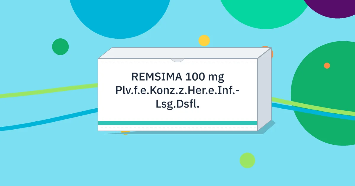 Symbolbild: Packung mit der Aufschrift REMSIMA 100 mg Plv.f.e.Konz.z.Her.e.Inf.-Lsg.Dsfl. (PZN 16799063) – Verfügbarkeit und Bezug in Apotheken in Frankfurt am Main