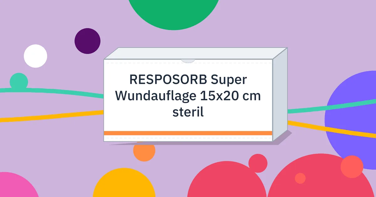 Symbolbild: Packung mit der Aufschrift RESPOSORB Super Wundauflage 15x20 cm steril (PZN 20845389) – Verfügbarkeit und Bezug in Apotheken in Frankfurt am Main