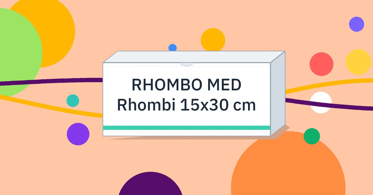 Symbolbild: Packung mit der Aufschrift RHOMBO MED Rhombi 15x30 cm (PZN 07738140) – Verfügbarkeit und Bezug in Apotheken in Frankfurt am Main