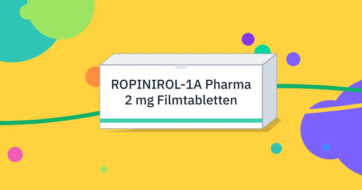 Symbolbild: Packung mit der Aufschrift ROPINIROL-1A Pharma 2 mg Filmtabletten (PZN 05460278) – Verfügbarkeit und Bezug in Apotheken in Frankfurt am Main