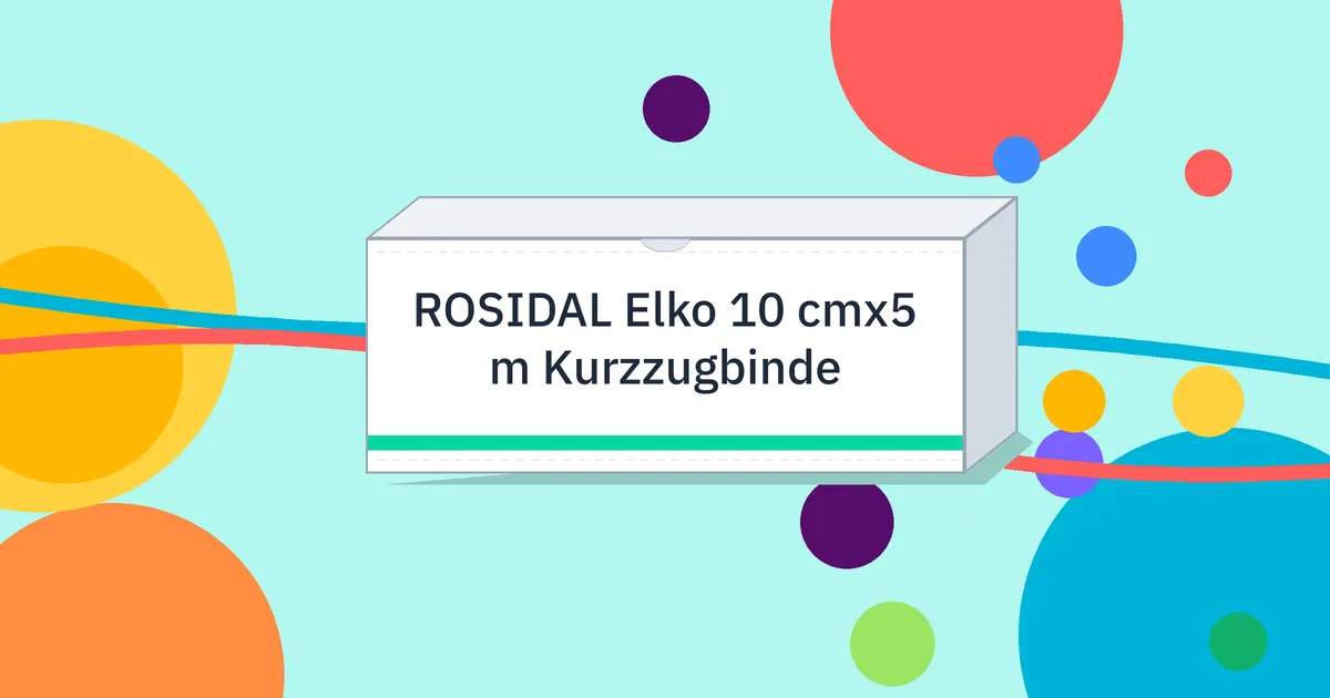 Symbolbild: Packung mit der Aufschrift ROSIDAL Elko 10 cmx5 m Kurzzugbinde (PZN 17383577) – Verfügbarkeit und Bezug in Apotheken in Frankfurt am Main