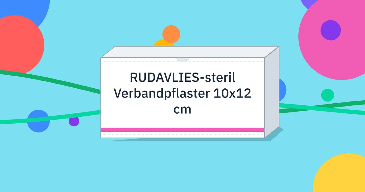 Symbolbild: Packung mit der Aufschrift RUDAVLIES-steril Verbandpflaster 10x12 cm (PZN 14414366) – Verfügbarkeit und Bezug in Apotheken in Frankfurt am Main