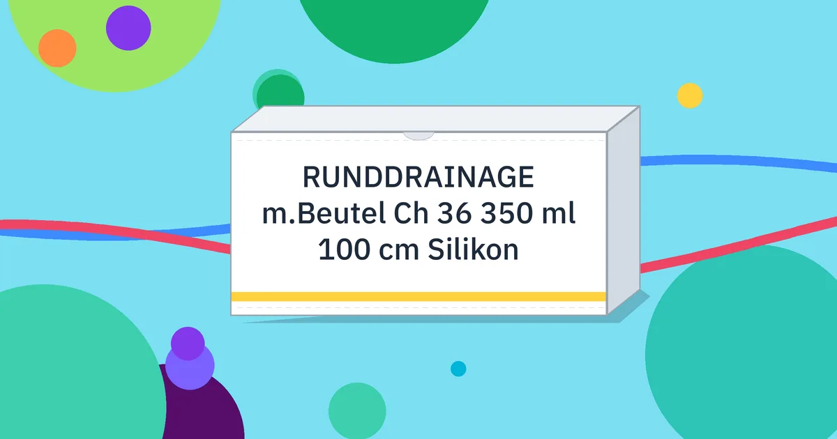 Symbolbild: Packung mit der Aufschrift RUNDDRAINAGE m.Beutel Ch 36 350 ml 100 cm Silikon (PZN 05870131) – Verfügbarkeit und Bezug in Apotheken in Frankfurt am Main