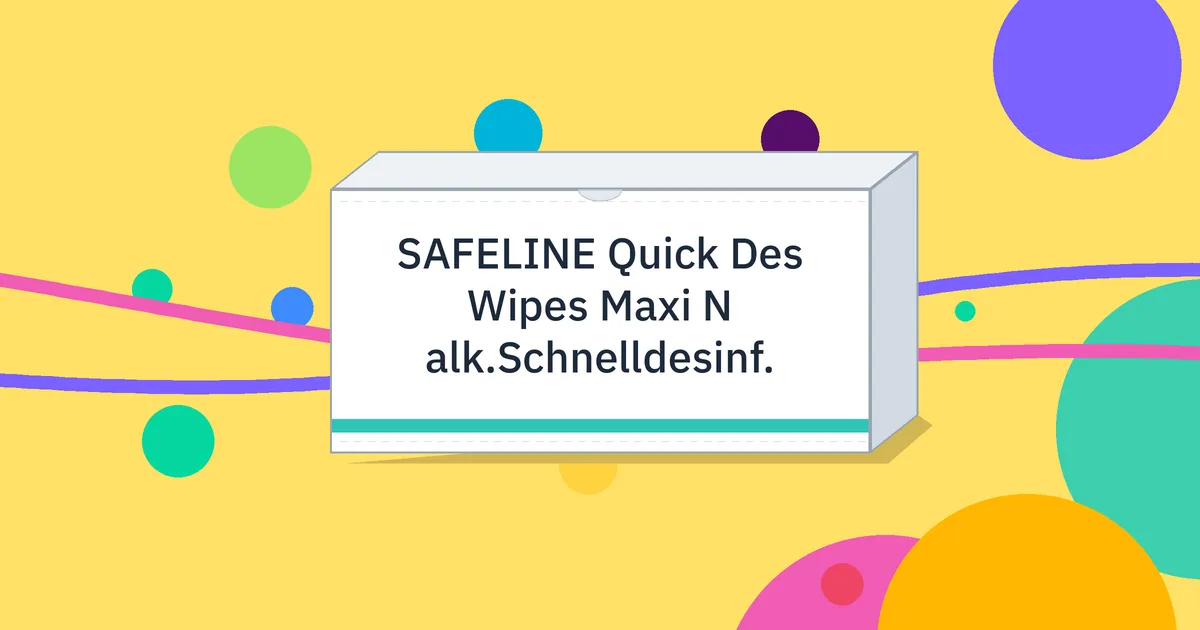 Symbolbild: Packung mit der Aufschrift SAFELINE Quick Des Wipes Maxi N alk.Schnelldesinf. (PZN 17622668) – Verfügbarkeit und Bezug in Apotheken in Frankfurt am Main