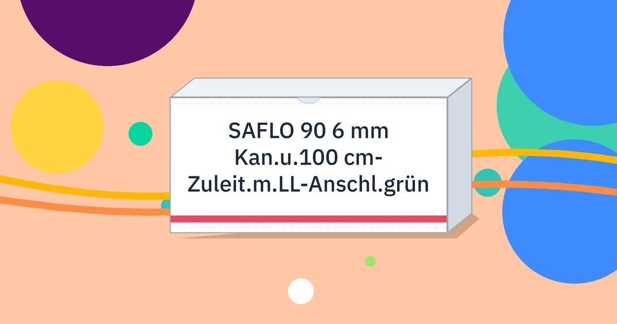 Symbolbild: Packung mit der Aufschrift SAFLO 90 6 mm Kan.u.100 cm-Zuleit.m.LL-Anschl.grün (PZN 13346125) – Verfügbarkeit und Bezug in Apotheken in Frankfurt am Main