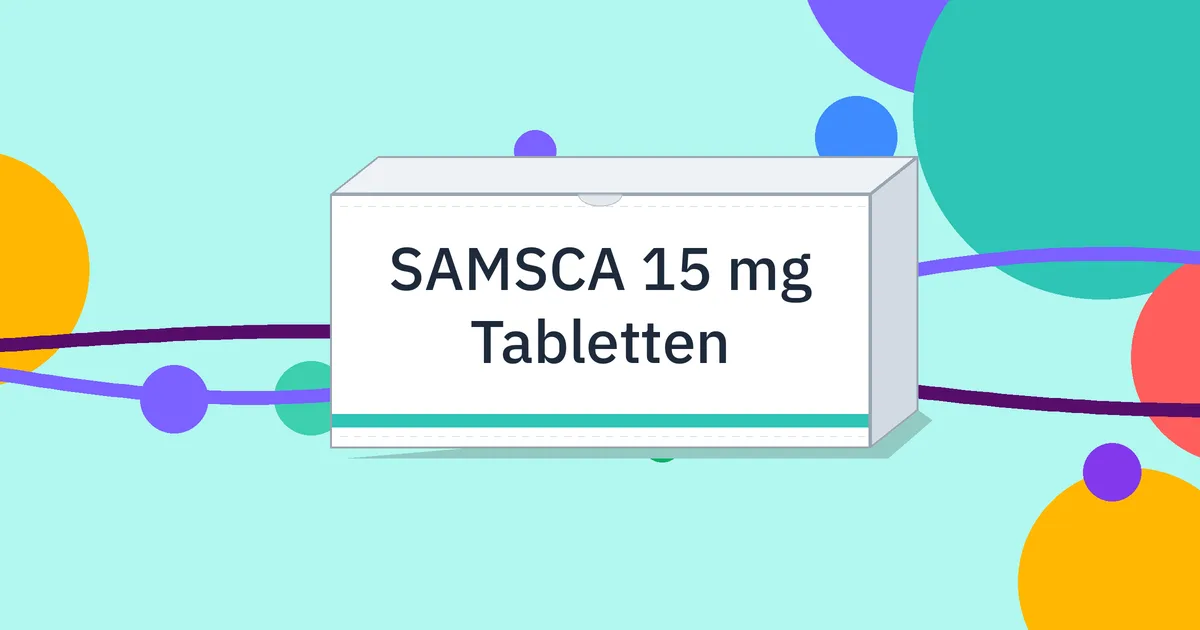 Symbolbild: Packung mit der Aufschrift SAMSCA 15 mg Tabletten (PZN 01253708) – Verfügbarkeit und Bezug in Apotheken in Frankfurt am Main
