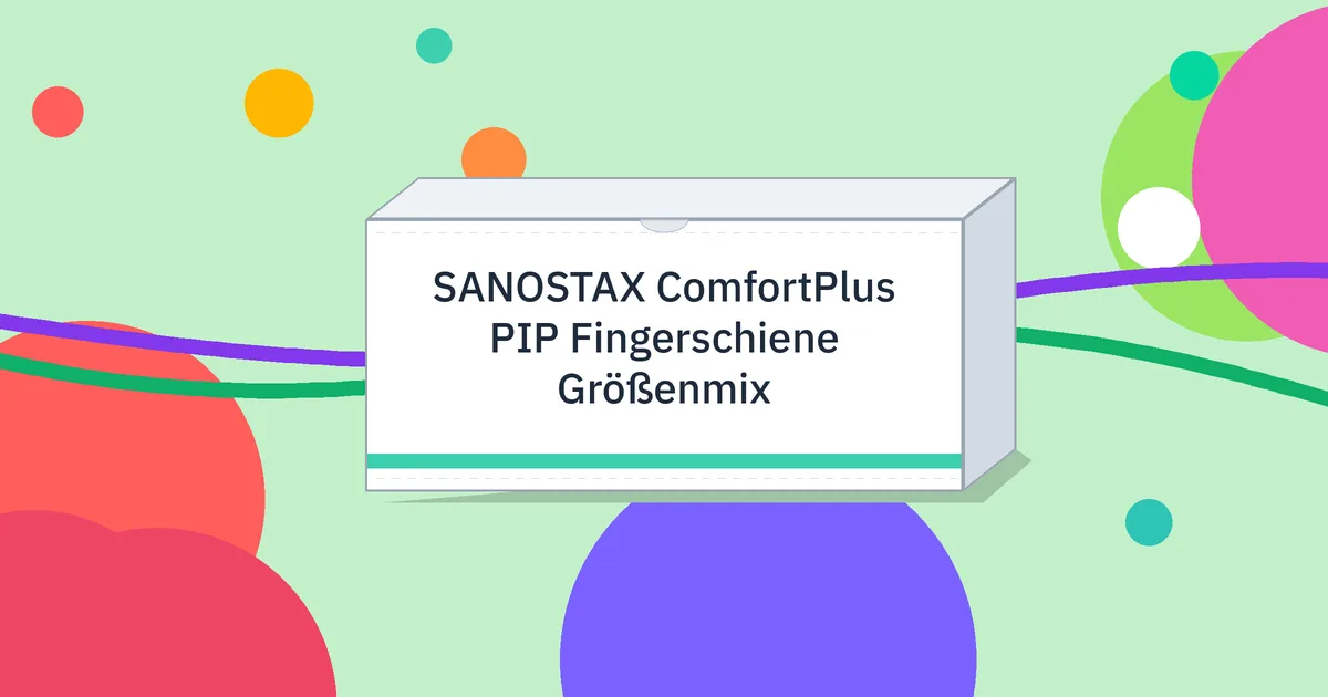 Symbolbild: Packung mit der Aufschrift SANOSTAX ComfortPlus PIP Fingerschiene Größenmix (PZN 13159417) – Verfügbarkeit und Bezug in Apotheken in Frankfurt am Main