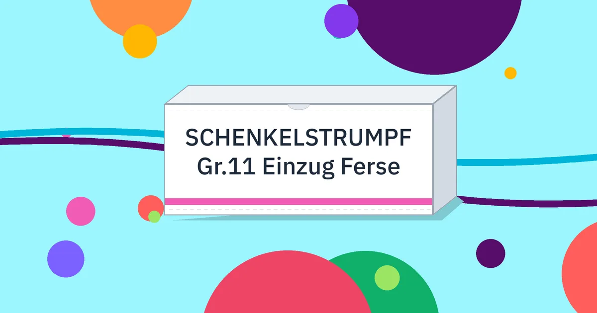 Symbolbild: Packung mit der Aufschrift SCHENKELSTRUMPF Gr.11 Einzug Ferse (PZN 01738937) – Verfügbarkeit und Bezug in Apotheken in Frankfurt am Main