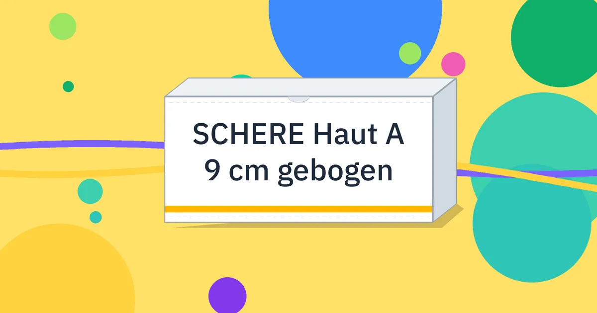 Symbolbild: Packung mit der Aufschrift SCHERE Haut A 9 cm gebogen (PZN 19624654) – Verfügbarkeit und Bezug in Apotheken in Frankfurt am Main