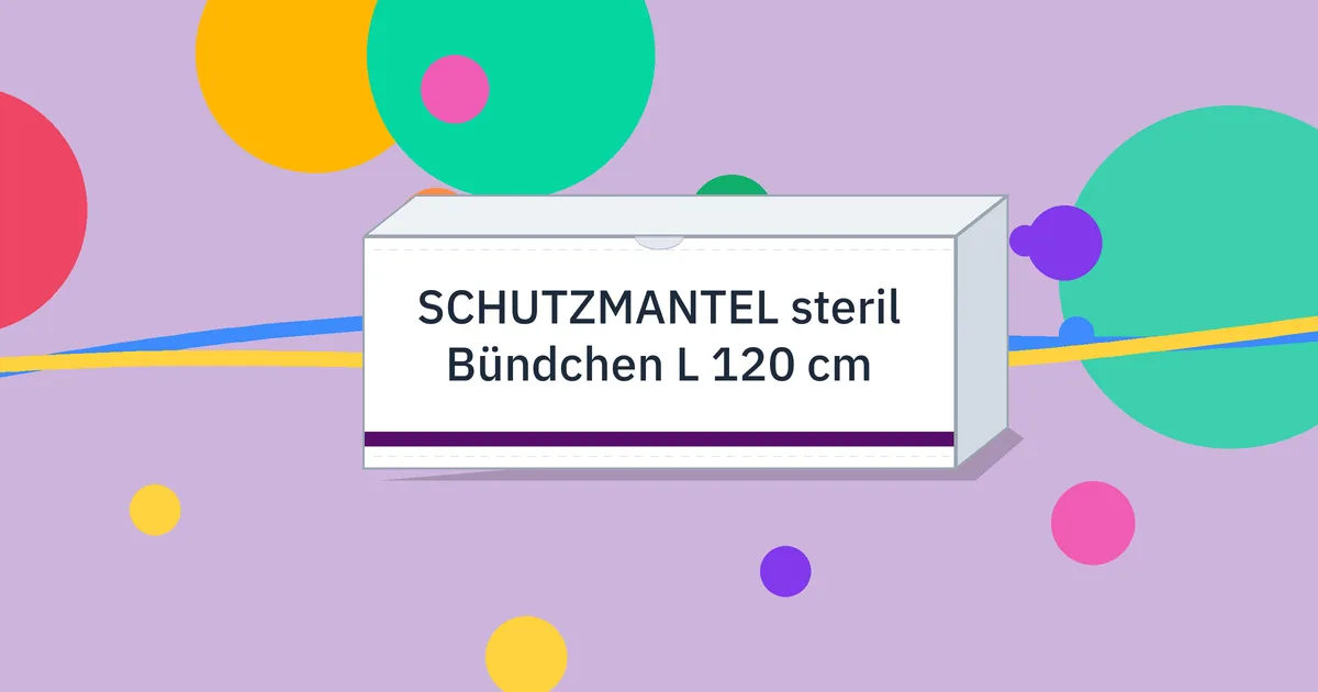 Symbolbild: Packung mit der Aufschrift SCHUTZMANTEL steril Bündchen L 120 cm (PZN 04703566) – Verfügbarkeit und Bezug in Apotheken in Frankfurt am Main