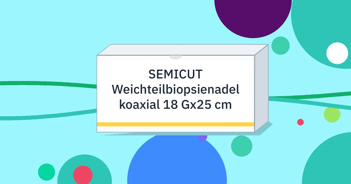Symbolbild: Packung mit der Aufschrift SEMICUT Weichteilbiopsienadel koaxial 18 Gx25 cm (PZN 19736241) – Verfügbarkeit und Bezug in Apotheken in Frankfurt am Main