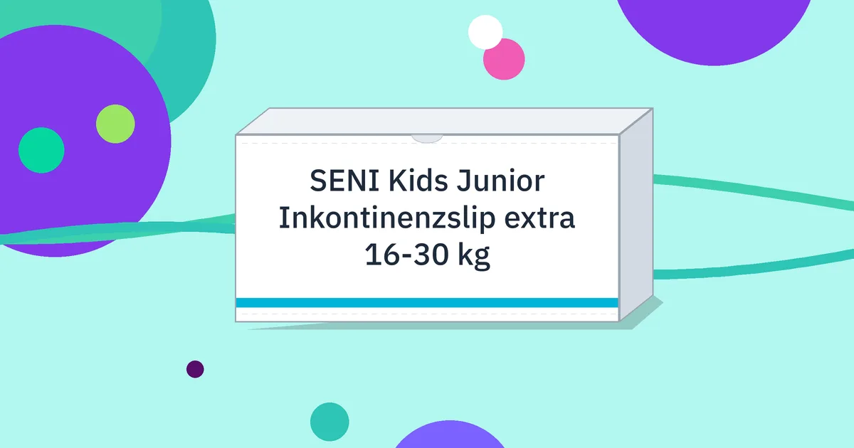 Symbolbild: Packung mit der Aufschrift SENI Kids Junior Inkontinenzslip extra 16-30 kg (PZN 03134965) – Verfügbarkeit und Bezug in Apotheken in Frankfurt am Main