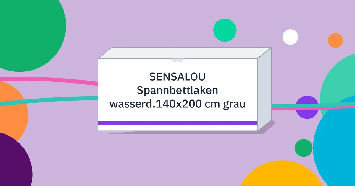 Symbolbild: Packung mit der Aufschrift SENSALOU Spannbettlaken wasserd.140x200 cm grau (PZN 20738788) – Verfügbarkeit und Bezug in Apotheken in Frankfurt am Main