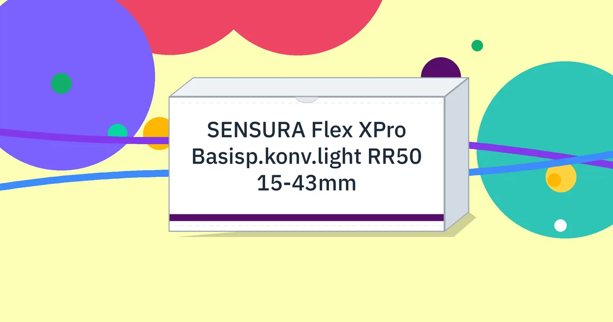 Symbolbild: Packung mit der Aufschrift SENSURA Flex XPro Basisp.konv.light RR50 15-43mm (PZN 09012269) – Verfügbarkeit und Bezug in Apotheken in Frankfurt am Main
